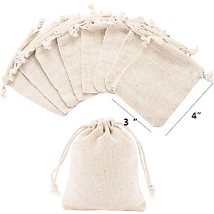 handrong 50pcs Small Cotton Double Drawstring Bags Reusable Muslin Cloth Gift Candy Favor Bag Jewelry Pouches for Wedding DIY Craft Soaps Herbs Tea Spice Bean Sachets Christmas, 3x4 inch