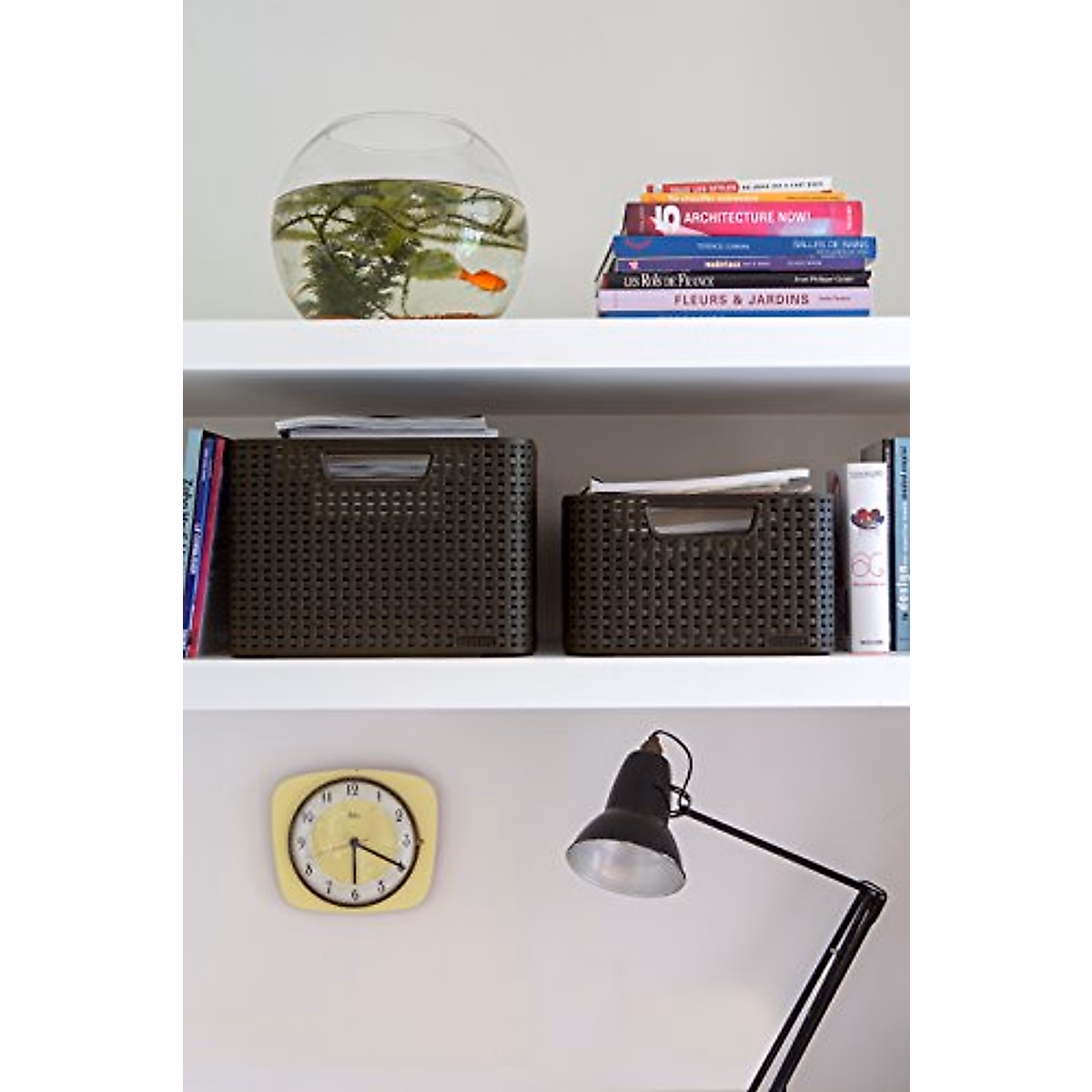 Curver Style Set of 3 Baskets with Lids, Sizes S 7 Litres, M 18 Litres and L 30 Litres, Anthracite