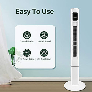Kismile 36'' Tower Fan with Remote, Oscillating Quiet Cooling Fan, Bladeless Standing Fan with 3 Modes, Built-in Timer, LCD Display for Home/Office (White, 36 Inch) (47 inch, White)