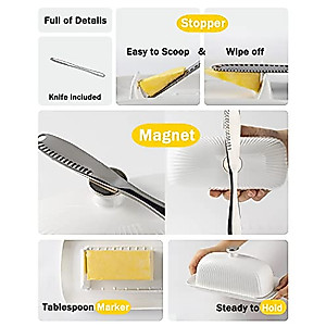 Getstar Butter Dish, Ceramic Butter Dish with Lid and Stainless Steel Knife for Countertop, Fit both West East Coast Butter, with Magnet to Attract Knife