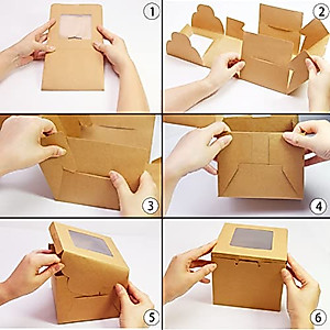 PQZKLDP 12Packs 6x6x5 Inches White Cake Boxes with Window, Gift Packing, Bakery Boxes, Dessert, Pastry, Cupcake, Pie Cookies, With Stickers,66 FT Twine (6 * 6 * 5 Inch, White)