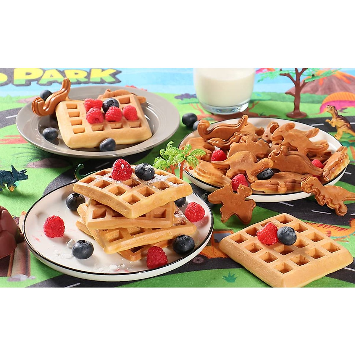 Mini Waffle Maker Waffle Iron Dinosaur Waffle Maker for Kids 7 Unique Dino Waffle in Minutes, Electric Nonstick Waffle Pancakes Maker with Removable Plates Breakfast Maker Machine (Double Set)