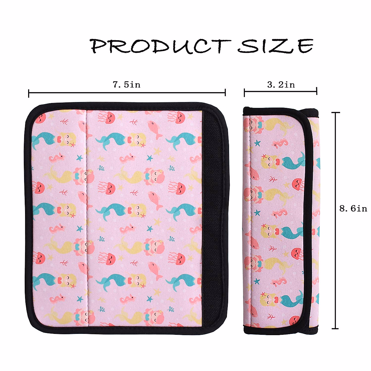 2 Pack Seat Belt Covers for Kids, FRRIOTN Soft Comfort Seat Belt Cushion for Children, Cute Cartoon Pattern Car Seat Belt Pads Cover for Girls and Boys (Pink Mermaid)