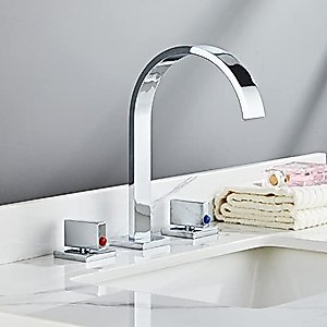 SaniteModar Bathroom Sink Faucet 3 Hole, 8 inch Brass Chrome Bathroom Faucet 2 Handles,Widespread Modern Bathroom Faucet…