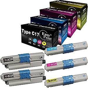 (5-Pack, 2X BK+C+M+Y) Compatible OKI C330 Type C17 Toner Cartridge Used for Okidata 44469801 Black 44469703 Cyan 44469701 Yellow 44469702 Magenta C310dn C330 C530 C531d MC562 Printer, by EasyPrint
