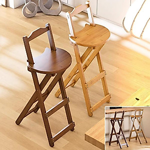 29 inch Breakfast Folding Bar Stool, Bamboo Kitchen Stool with Backrest & Footrest, Portable High Chair for Home Garden Indoor Outdoor, 74cm Seat Height(Brown)