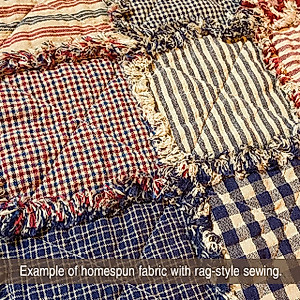 Americana Navy Blue Stripe Homespun Cotton Fabric by JCS - Sold by The Yard