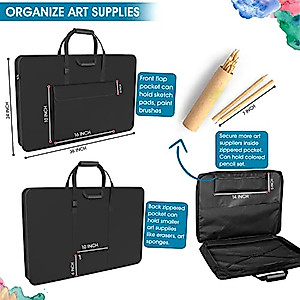 Art Portfolio Case 24 x 36 in. with 12 Color Pencil Set and Sharpener- Large Lightweight Art Portfolio Bag with Shoulder Strap and Handle - Artwork Storage Totes - Black Art folder Storage Bag