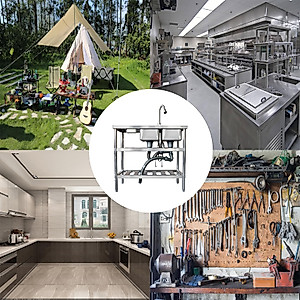 Qian Kun Industrial Grade Left-Hand Utility Sink Station with 304 Stainless Steel Double Bowl - 39.3x19.7x35.4Inch - NSF Certified - Ideal for Outdoor, Commercial, Garage, and Kitchen Use