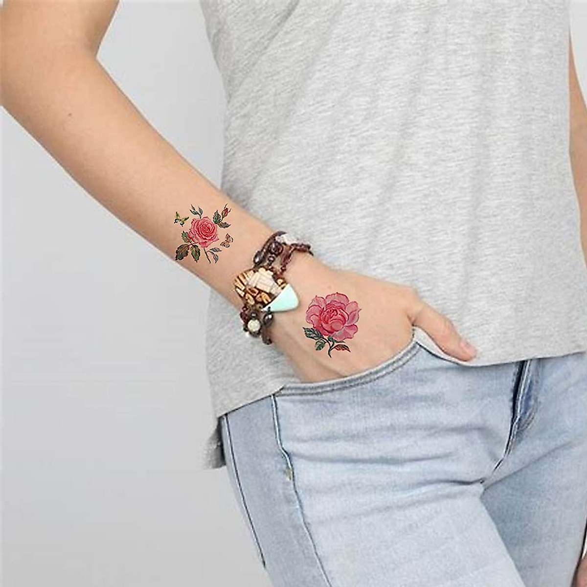 40 Sheets Flowers Temporary Tattoos Small Stickers 3D Rose Peony Lavender Leaf Butterfly Flower Collection Waterproof Fake Tattoos for Women Girl, Watercolor Floral Body Art Tattoo Stickers