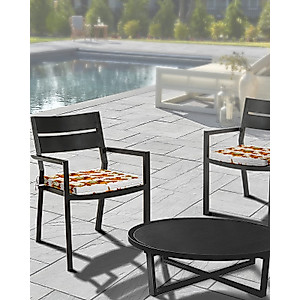 Outdoor Chair Seat Covers, Thanksgiving Day Waterproof Cushion Cover Sectional Autumn Pumpkins Maple Leaf Furniture Protector Slipcovers for Dining Room Chairs 2Pack 20x18In Retro Wood Board