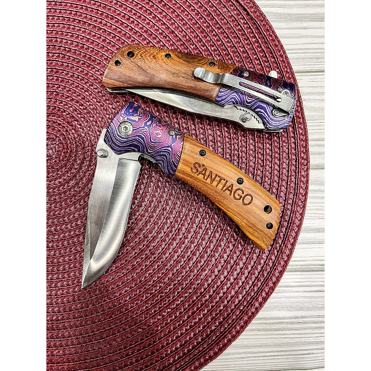 Wood Shop Engraved Pocket Knife Gifts For Men Stainless Steel 5" Blade With Ultra-Secure & Comfortable Belt Clip Personalized Engraved Knive for Everyday Carry, Groomsmen Camping Birthday Father's Day Or A Gift For Your Guys - This Knife Is The Perfect Ch