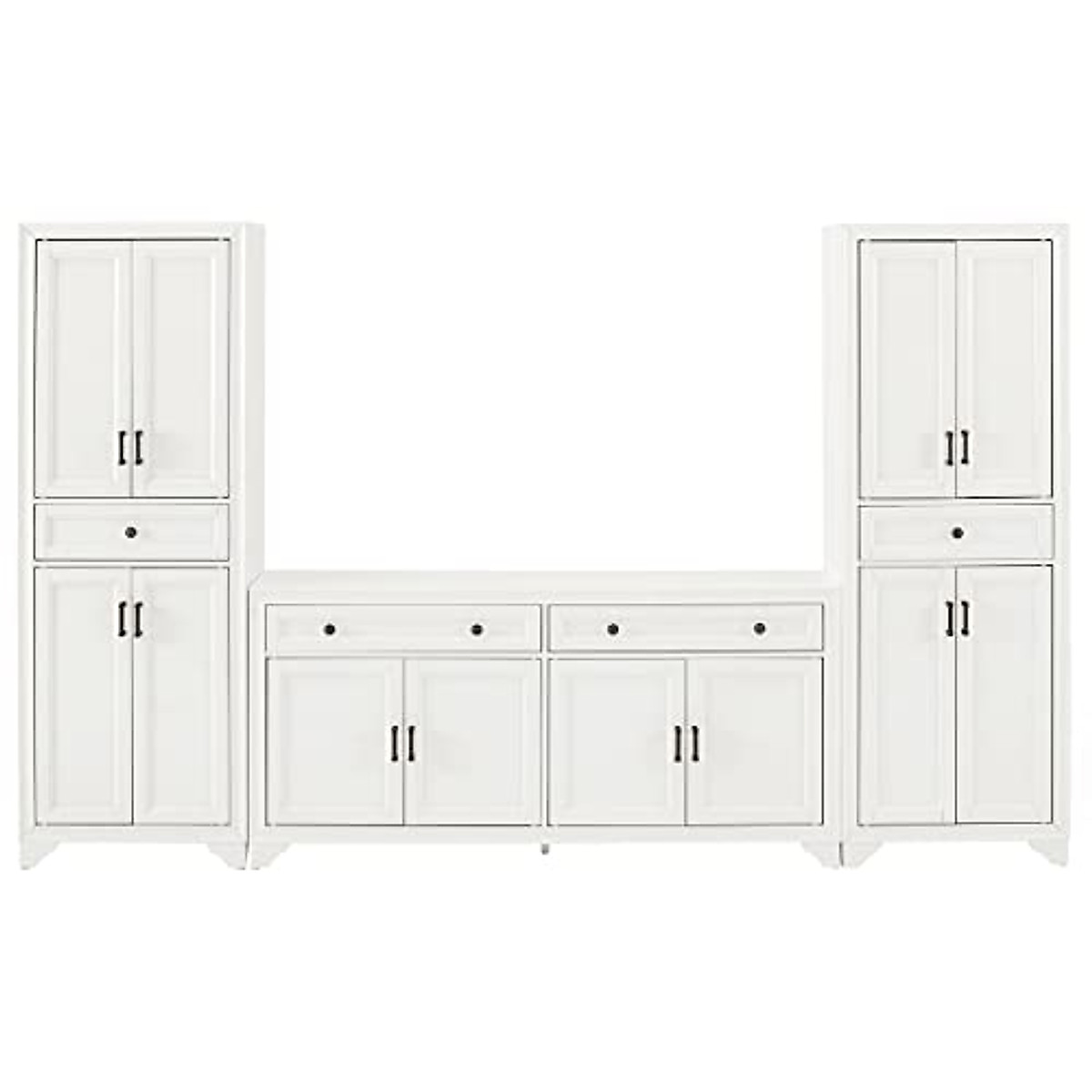 Crosley Furniture Tara 3-Piece Modern Farmhouse Sideboard Buffet Cabinet and Kitchen Storage Pantry Set, Distressed White