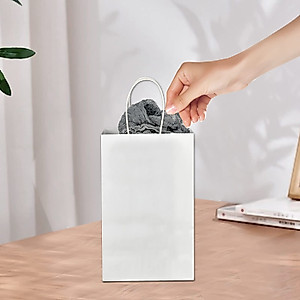 Toovip 100 Pack 5.25x3.25x8.25 Inch Small White Kraft Paper Bags with Handles Bulk, Gift Wrap Bags for Favor Grocery Retail Party Birthday Shopping Business Goody Craft Sacks Merchandise Take Out Cub