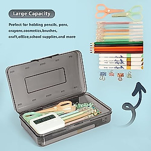 DANRONG Pencil Box, Large Capacity Pencil Case, Plastic Pencil Boxs for Kids Girls Boys Adults, Hard Crayon Box Storage with Snap-Tight Lid for School Office Supplies