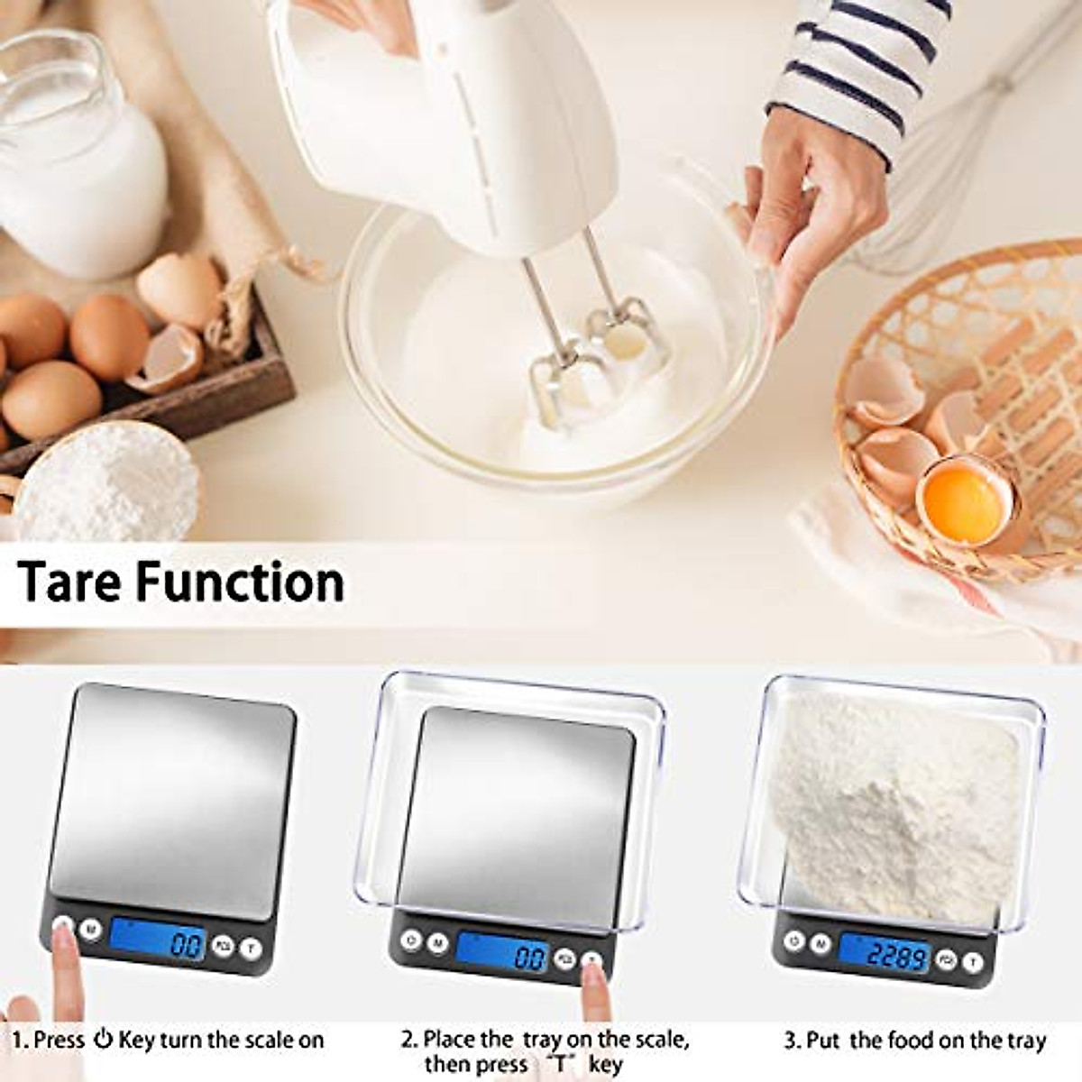 Fuzion Digital Kitchen Scale 3000g/ 0.1g, Pocket Food Scale 6 Measure Modes, LCD, Tare, Digital Scale Grams and Ounces with 2 Trays for Food, Cooking, Nutrition, Reptiles(Battery Included)