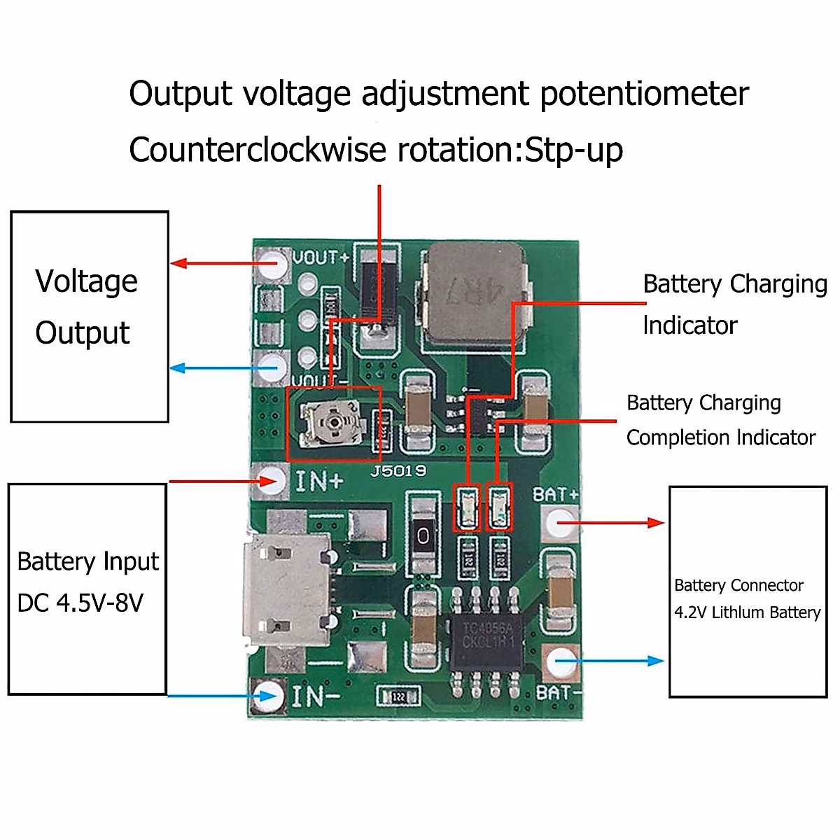 6 Pcs Battery Charger Module USB TP4056 3.7V 4.2V to 9V 5V 2A Charge Discharge Integrated Step Up Module,18650 Lithium Li-ion Battery Charger Module