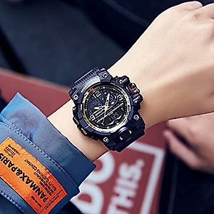 Yihou Mens Military Watch Tactical Watches for Men Sport Waterproof Relojes para Hombres Outdoor Digital Watch Big Face Alarm Stopwatch LED Gold