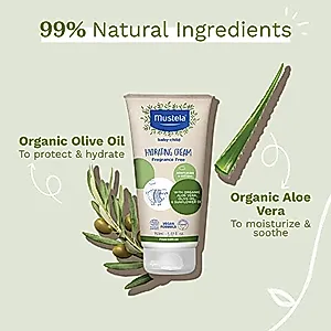 Mustela Certified Organic Hydrating Cream - Natural Body Lotion with Olive Oil, Aloe Vera & Sunflower Oil - For Baby, Kid & Adult - Fragrance Free, EWG Verified & Vegan - 5.07 fl. oz.