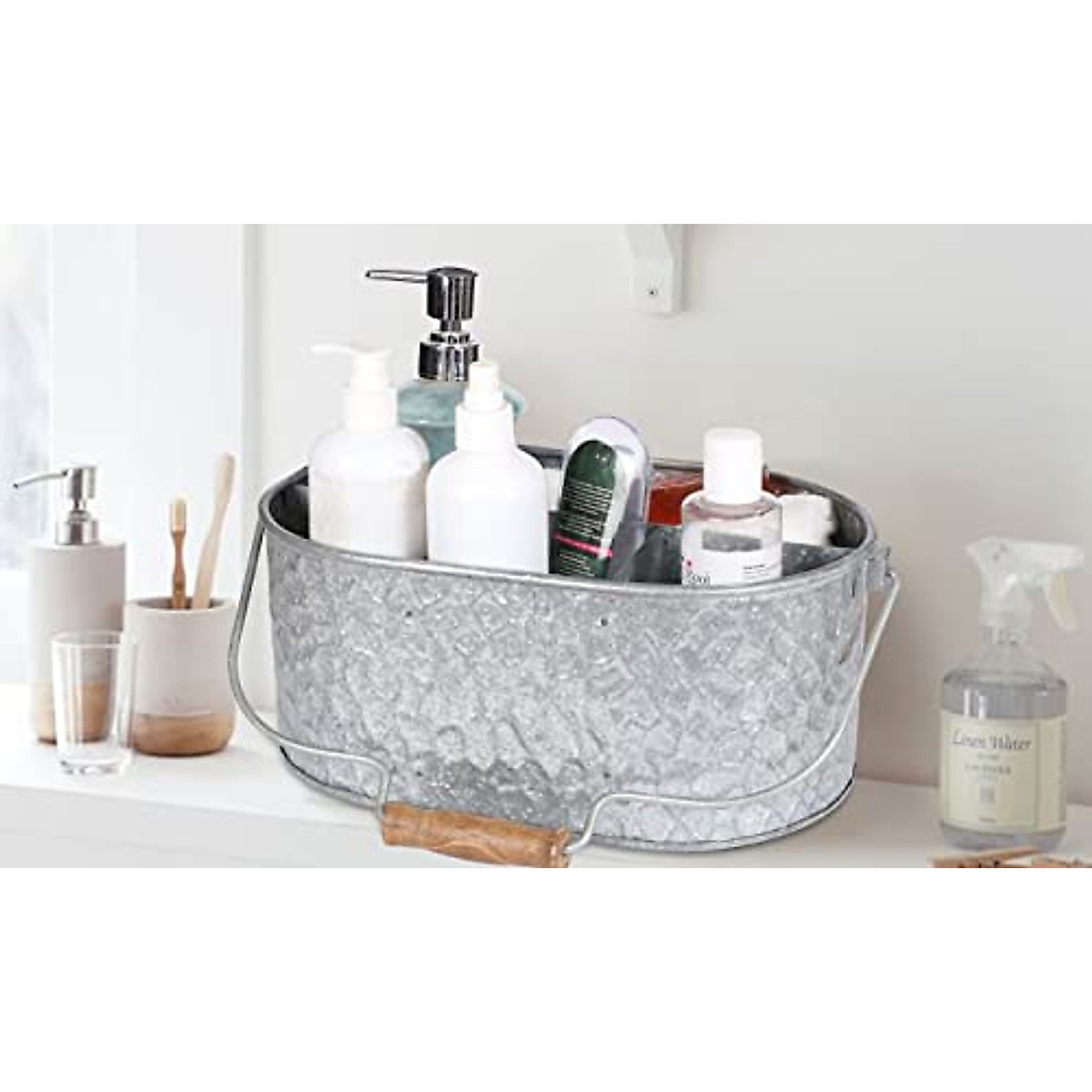 Galvanized bucket,Utensil Caddy,Tin ware décor,Utensils caddy,Picnic utensil holder caddy,Cutlery Caddy,Flatware caddy,Galvanized Utensil caddy,Galvanized Storage bins,Outdoor utensil -Natural