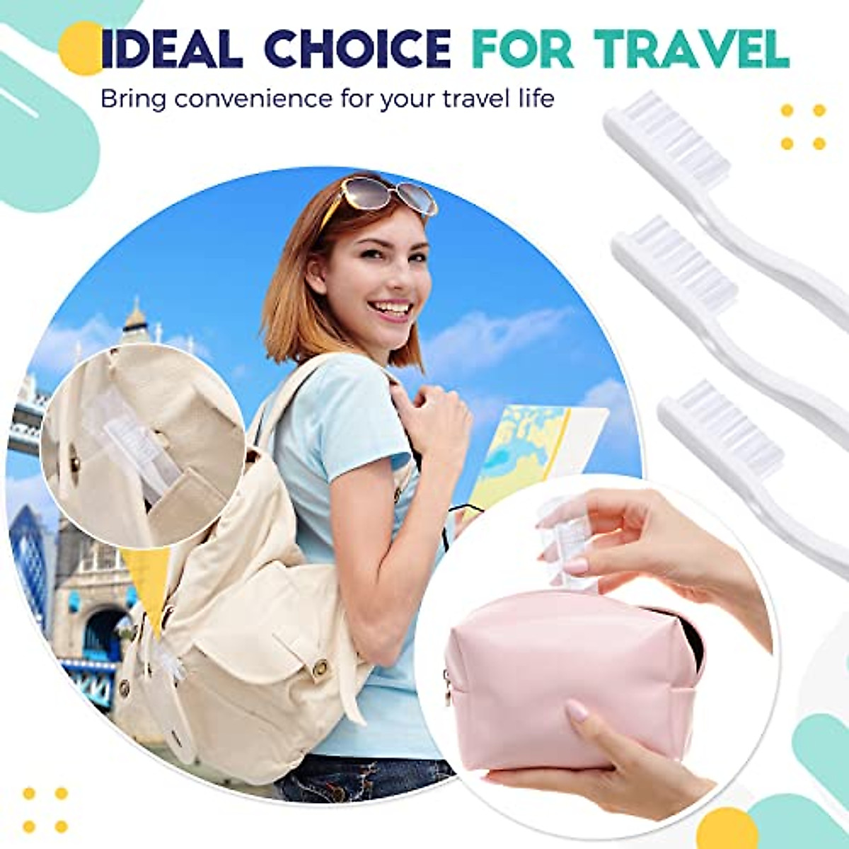 Yetene 400 Pack Individually Wrapped Disposable Toothbrush Hard Bristle Adult Manual Tooth Brush Travel Toothbrushes Single Use for Women Men Hotels Guest Rooms, White, 1.0 Count