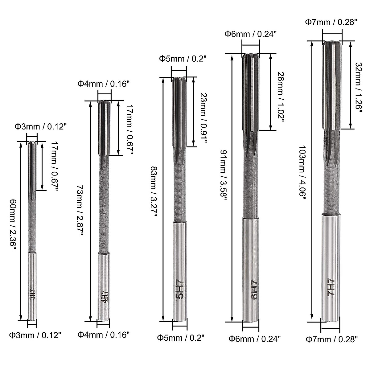 uxcell Chucking Reamer Set Lathe Machine Reamer Straight Flute Milling Cutter High Speed Steel H7 Tolerance (3mm 4mm 5mm 6mm 7mm 8mm 9mm 10mm 11mm 12mm) 10pcs
