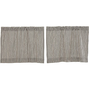 Farmhouse Ticking Stripe Gray Tier Curtains, Set of 2, 24" Long, Farmhouse Style Café Curtains