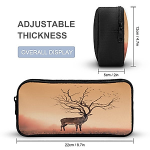 Dry Tree Like Red Deer Stag Pencil Case Pencil Pouch Coin Pouch Cosmetic Bag Office Stationery Organizer
