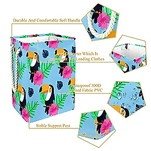 DEYYA Waterproof Laundry Baskets Tall Sturdy Foldable Bird Tropical Print Hamper for Adult Kids Teen Boys Girls in Bedrooms Bathroom