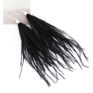 Black Feather Women Earrings Bohemian Long Drop Black Light Wedding Accessories (Black, silver-plated-base)