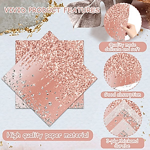 100 Pieces Rose Gold Birthday Napkins Pink Gold Birthday Party Decorations Supplies Pink Rose Gold Paper Disposable Napkin for Girls Women Diamond Theme Party Pink Rose Anniversary Wedding Party Favor