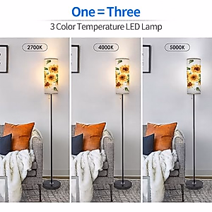RZNTJHUINA Modern Standing Lamps Sunflower Yellow Summer Minimalist Floor Lamp Rustic Country Metal Pole Lamp with Linen Lampshade for Bedroom Living Room Office Nursery Reading Foot Switch
