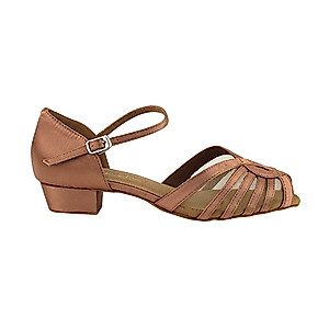 Very Fine Dance Shoes - Ladies Practice, Cuban Low Heel Ballroom Dance Shoes - 2719FT - 1-inch Heel and Foldable Brush Bundle - Tan Satin - Flesh Mesh - 7.5