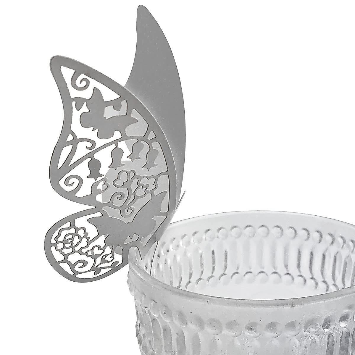 Ruiwaer Laser Cut Butterfly 50pcs White Pearlized Paper Butterfly Place Wine Glass Cup Name Cards Wedding Party Home Decoration Laser Cut Butterfly