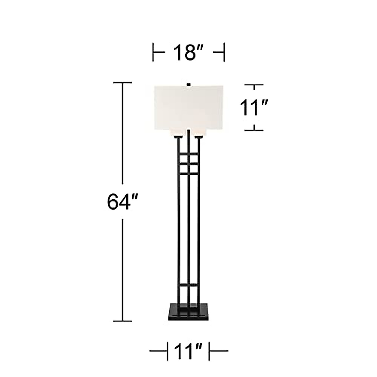 Franklin Iron Works Winslow Modern Industrial Floor Lamp 64" Tall Matte Black Metal 3-Light Rectangular Linen White Frosted Glass Shades for Living Room Reading Bedroom Office Family House Home