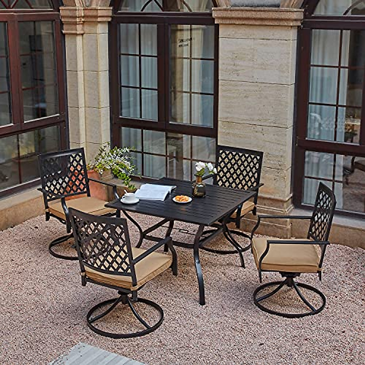 VICLLAX Outdoor Swivel Dining Chairs Patio Furniture with Cushion Black Set of 2