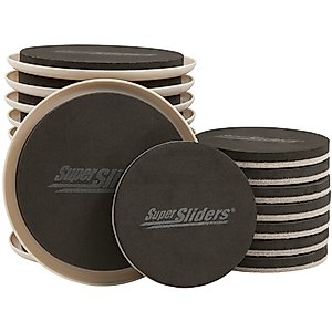 Super Sliders Assorted Round Reusable Multi-Surface Furniture Sliders with Drawstring Bag, Beige (21 Pack)