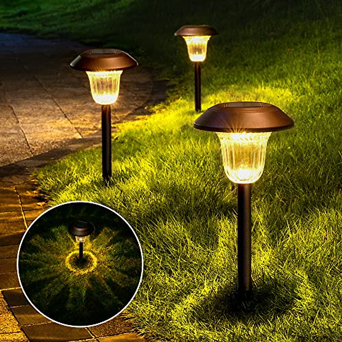 SOLPEX Solar Path Lights, 4 Pack High Lumen Solar Garden Lights, Solar Powered Waterproof Pathway Lights, Automatic Led Warm White Solar Yard Lights for Driveway, Walkway, Landscape, Lawn