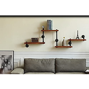 BIXIRAO Industrial Rustic Modern Solid Wood Ladder Pipe Wall Mounted Floating Shelves – 4 Tiers Bookshelf,DIY Storage Shelving,Hung Bracket,Bookcases