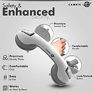 Shower Handle - 2 Pack Suction Grab Bars for Bathtubs and Showers. Shower Safety Bars for Seniors Elderly Handicap - Suction Cup Handles for Shower - Camnik