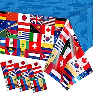 International Flag Table Cover World Country Flags Tablecloth Plastic Patriotic Table Cloth for Soccer Sports Beer Festival Events Celebration Decorations Party Supplies 108 x 54 Inches(3)