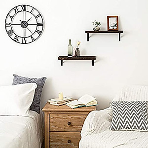 Dahey 2 PCS Farmhouse Galvanized Wall Basket Decor Bathroom Storage Bin Organizer and 2 Pack Rustic Wood Wall Shelves Display Ledge Storage Rack 17 inch