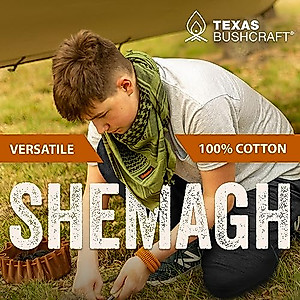 Texas Bushcraft Tactical Shemagh - Authentic Keffiyeh 100% Cotton for your Camping, Hiking and Backpacking Gear (Drab Green)
