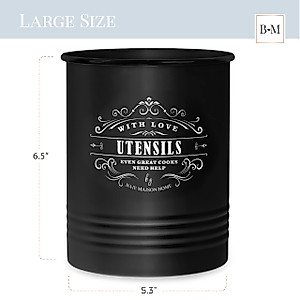 Baie Maison Large Kitchen Utensil Holder for Countertop - Farmhouse Kitchen Tools Storage Organizer Utensil Crock - Black Cooking Utensil Holder for Kitchen Counter - Utensil Caddy Jar Spatula Holder