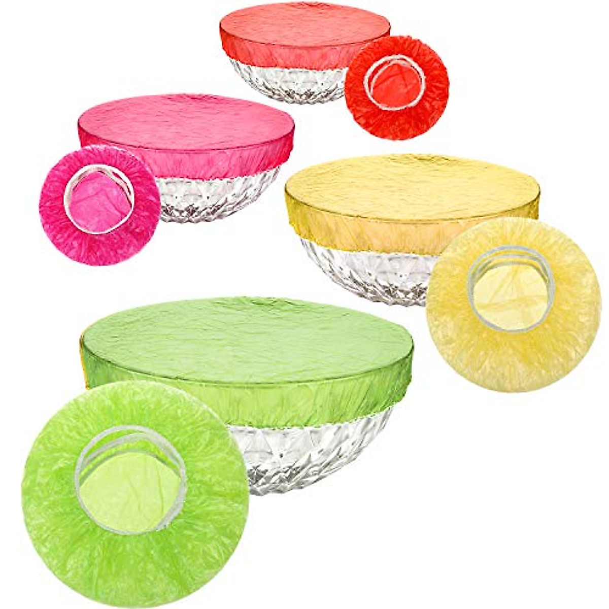 100 Pieces Elastic Food Covers Colorful Reusable Food Storage Covers Translucent Plastic Wrap for Bowl Dish Plate