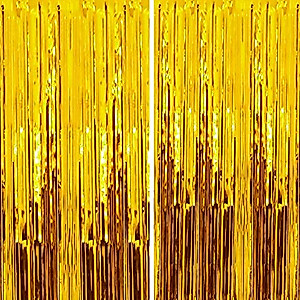 Dazzle Bright Backdrop Curtain, 3FT x 8FT Metallic Tinsel Foil Fringe Curtains Photo Booth Background for Baby Shower Party Birthday Wedding Engagement Bridal Shower (2, Gold)