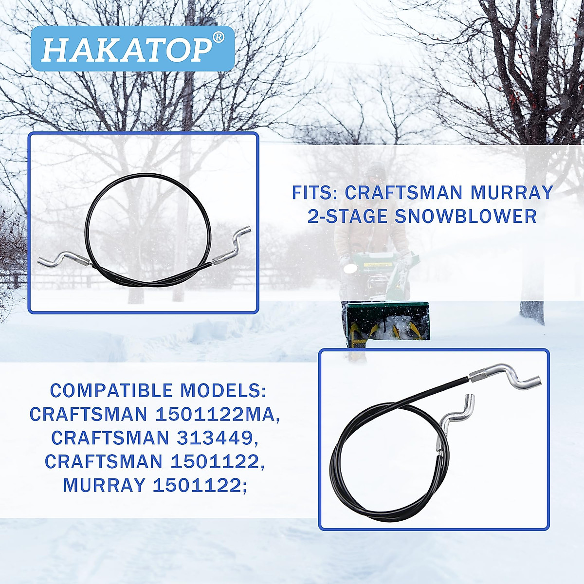 2PK Front Lower Drive Traction Auger Cable Used on Craftsman Snowblower Replaces Murray 1501122MA 313449MA