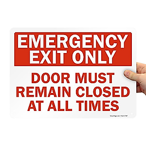 SmartSign Emergency Exit Only Sign Door Must Remain Closed at All Times (10" x 14" Non-Reflective Aluminum), Made in USA