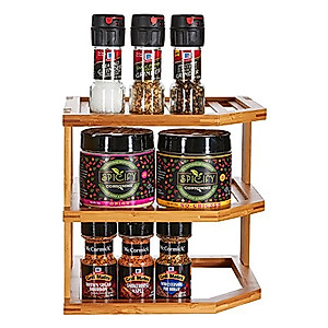 Home Intuition 3-Tier Bamboo Wood Corner Rack for Plates, Mugs Kitchen Pantry Cabinet Storage Shelf, 10" x 10" x 9-1/2"
