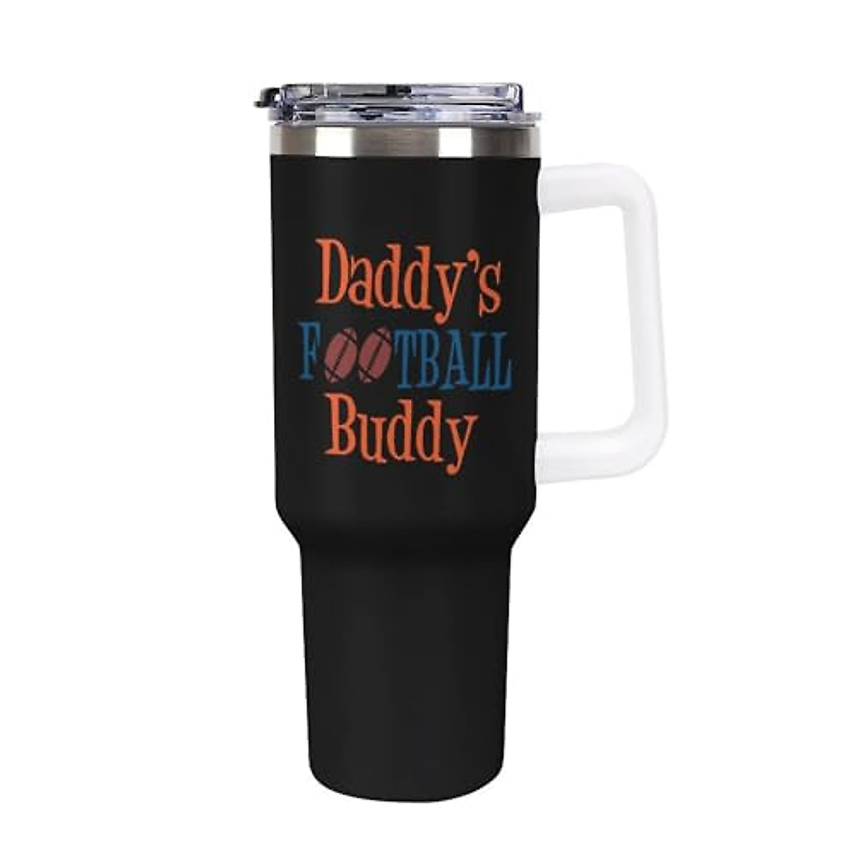 Daddy's Football Buddy 40oz Water Bottle Double Wall Insulated Tumbler with Handle Leakproof Travel Mug White-style